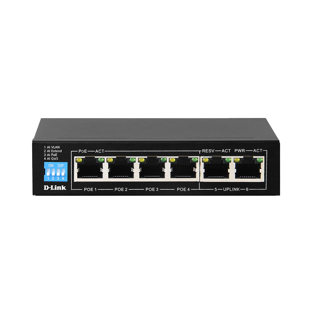 6-Port Gigabit PoE Switch with 4 Long Reach PoE Ports and 2 Uplink Por