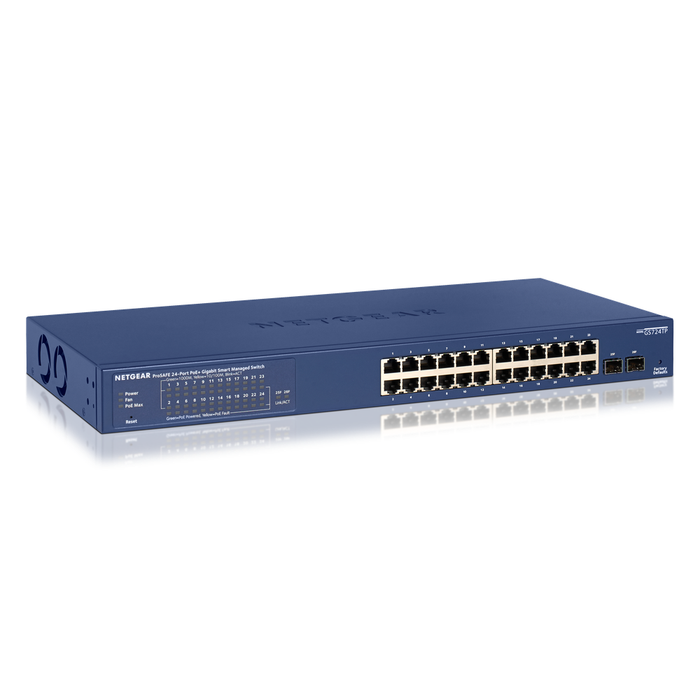 NETGEAR 24-Port Gigabit PoE+ Smart Managed Pro Switch with 2 SFP (GS72
